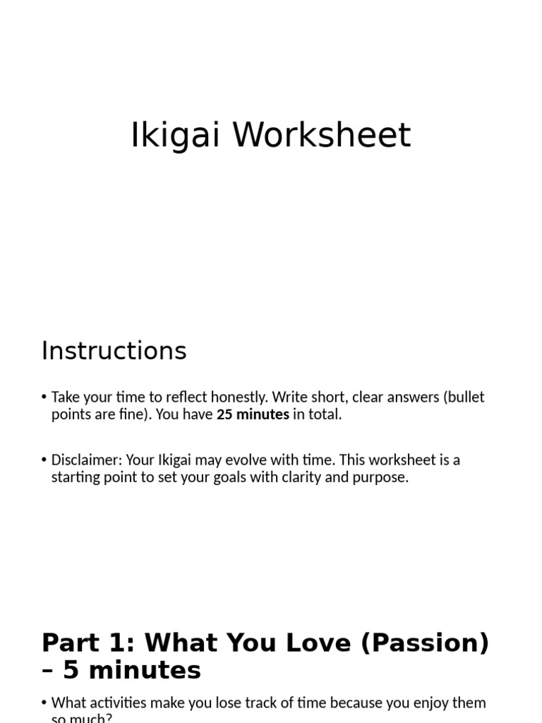 Ikigai Worksheet for Personal Clarity | PDF