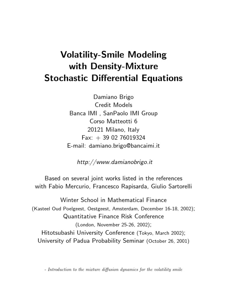 Volatility Smile Modeling With Density Mixture Stochastic Differential Equations Pdf Implied