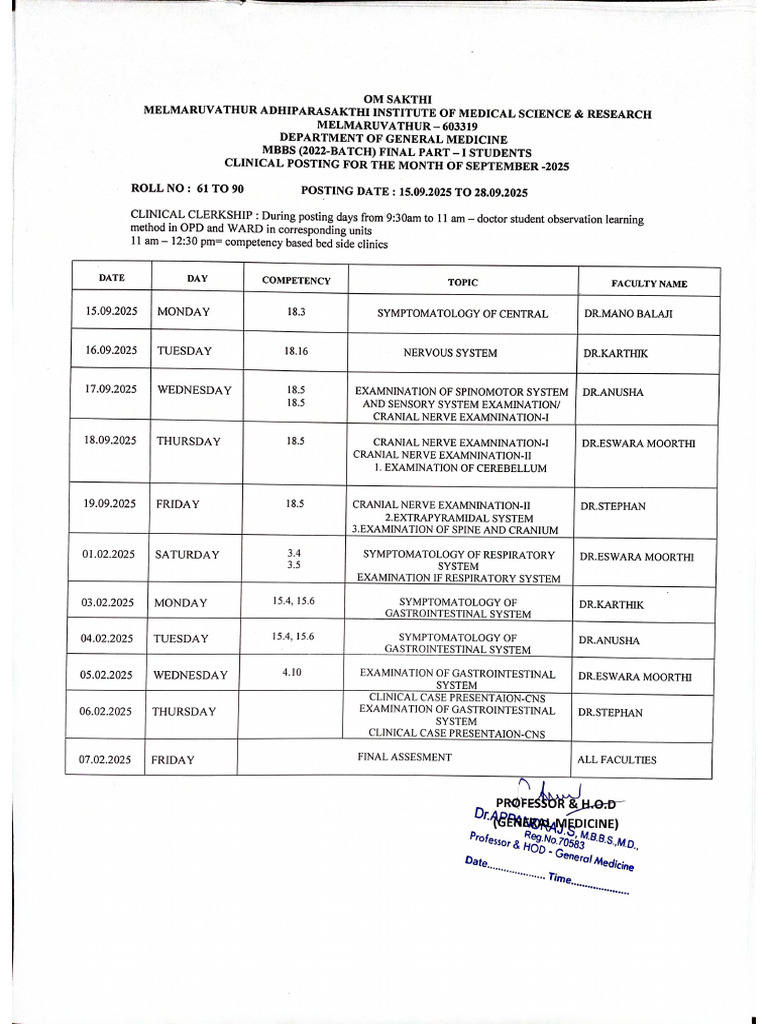 III Year 2022 Batch Clinical & Theoryclass Schedule File-14 | PDF
