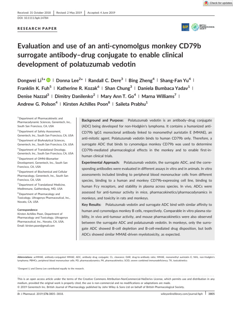 2019 - Evaluation and Use of an Anti‐Cynomolgus Monkey CD79b Surrogate ...
