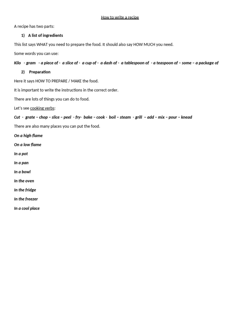 How to Write a Recipe Guide | PDF