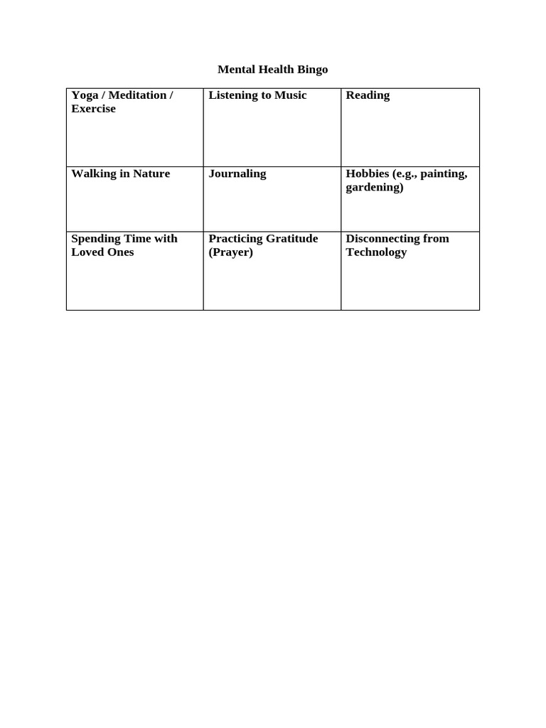 Mental Health Bingo Activities Guide | PDF
