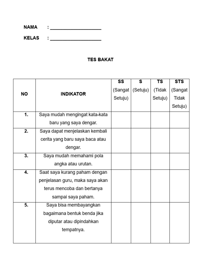 Instrumen Observasi Tes Bakat Minat | PDF