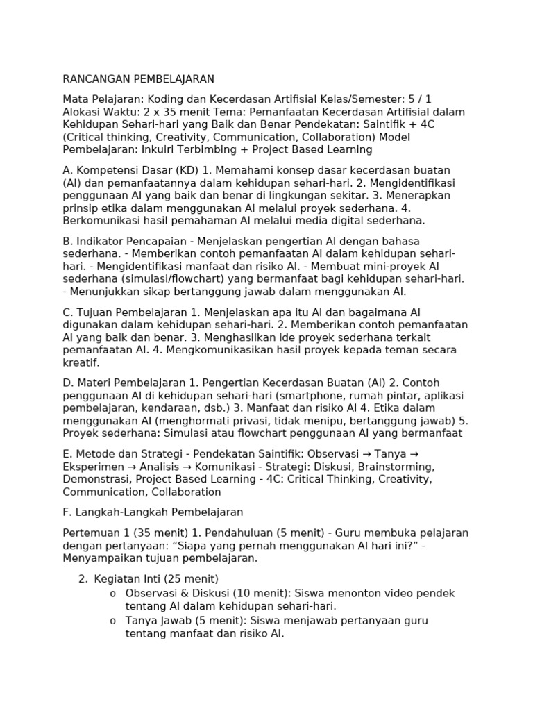 RPP Koding Ai LKPD | PDF