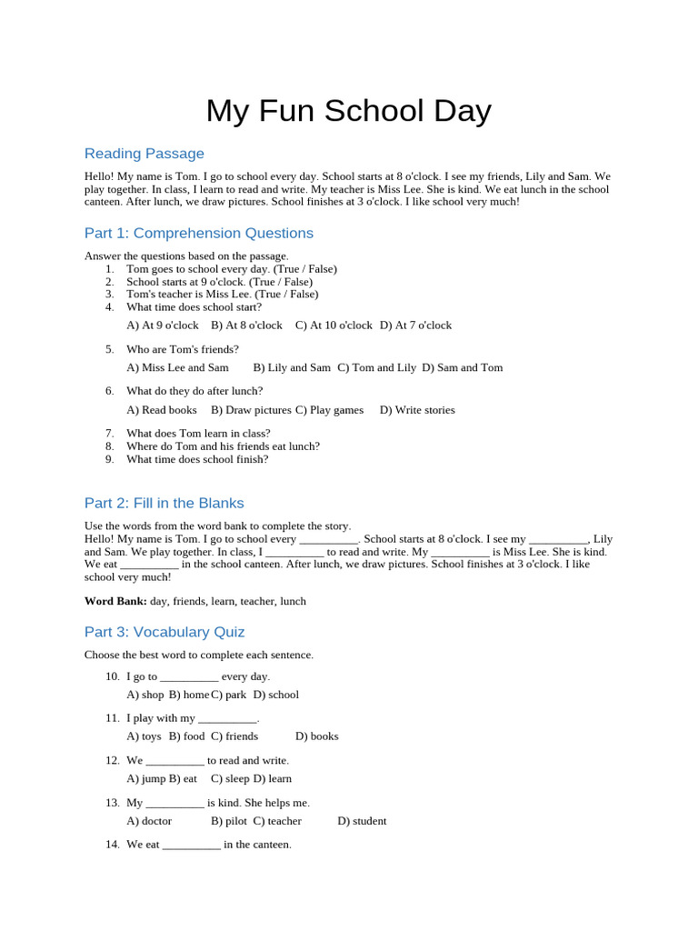 My Fun School Day Exercise | PDF | Chess Theory