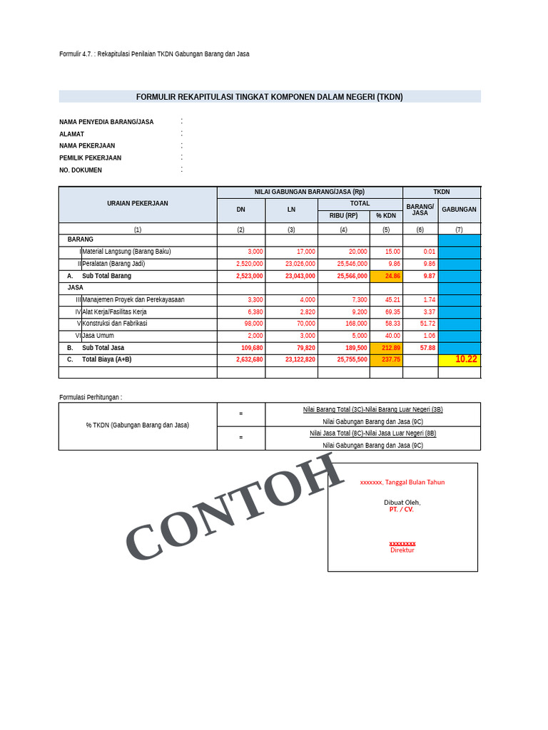 Form Contoh Perhitungan TKDN (KemenPerin) - AC VRV | PDF
