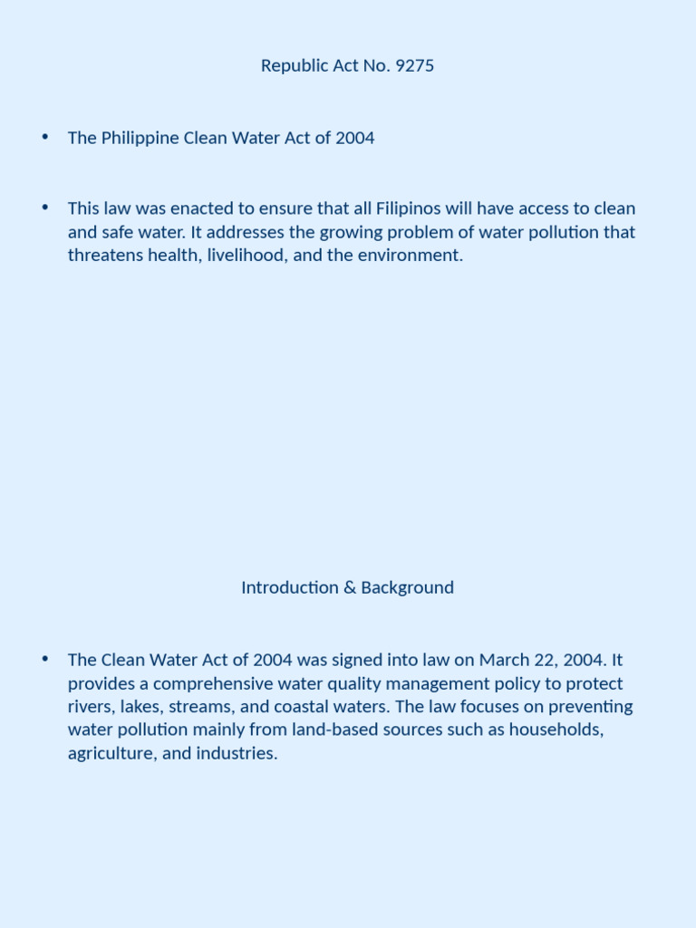 RA 9275 Clean Water Act Designed | PDF | Water Pollution | Clean Water Act