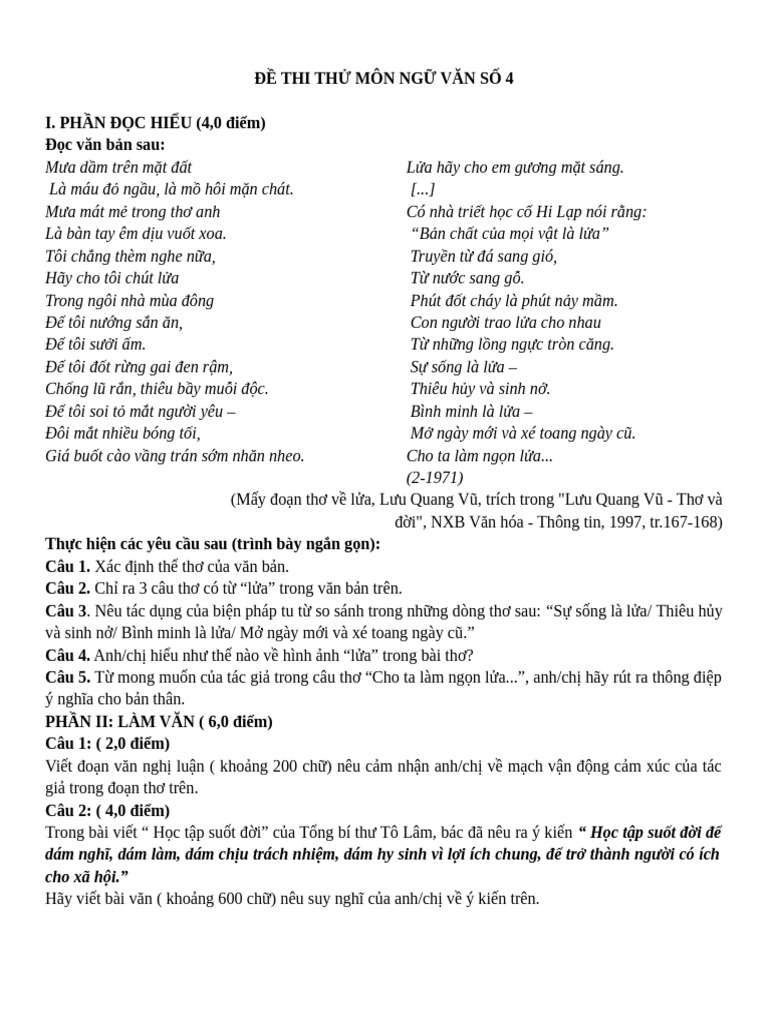 De Thi Thu Mon Van So 4 5 | PDF