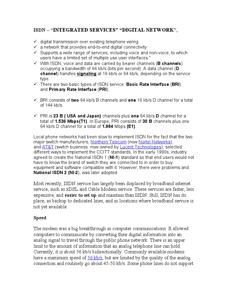 Integrated Services" "Digital Network: Isdn - " " | PDF | Physical ...