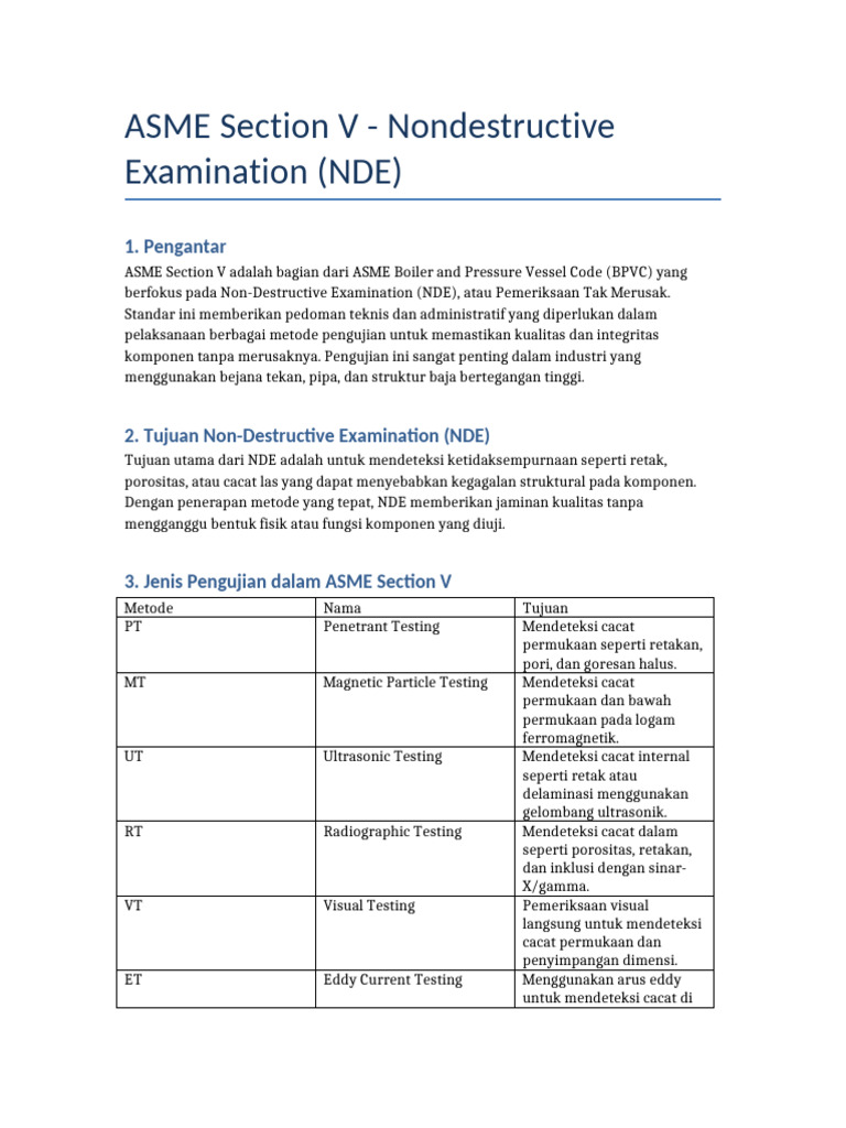 ASME Section V: Panduan NDE 2023 | PDF