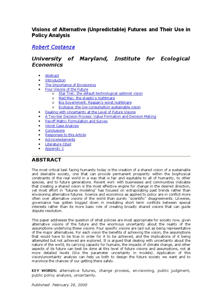 Robert Costanza: University of Maryland, Institute For Ecological ...