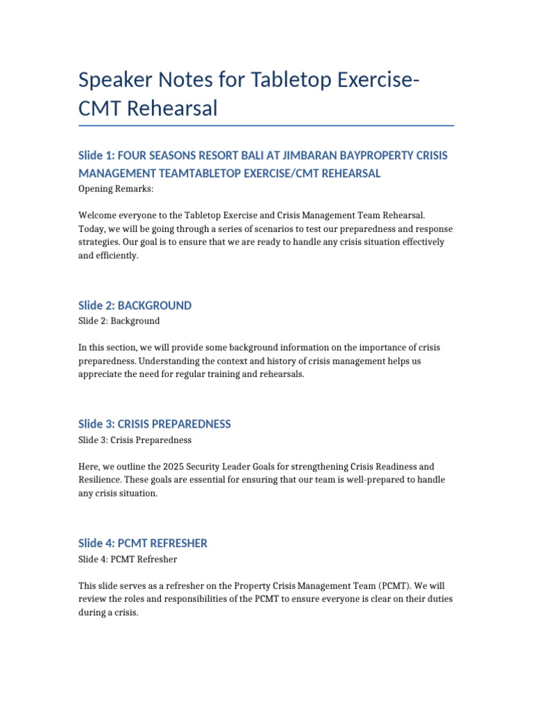 Crisis Management Tabletop Exercise Guide | PDF | Crisis Management ...