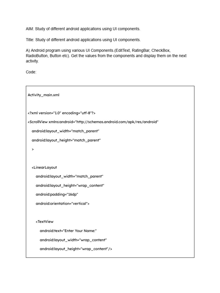 Android UI Components Study Guide | PDF | Android (Operating System) | String (Computer Science)