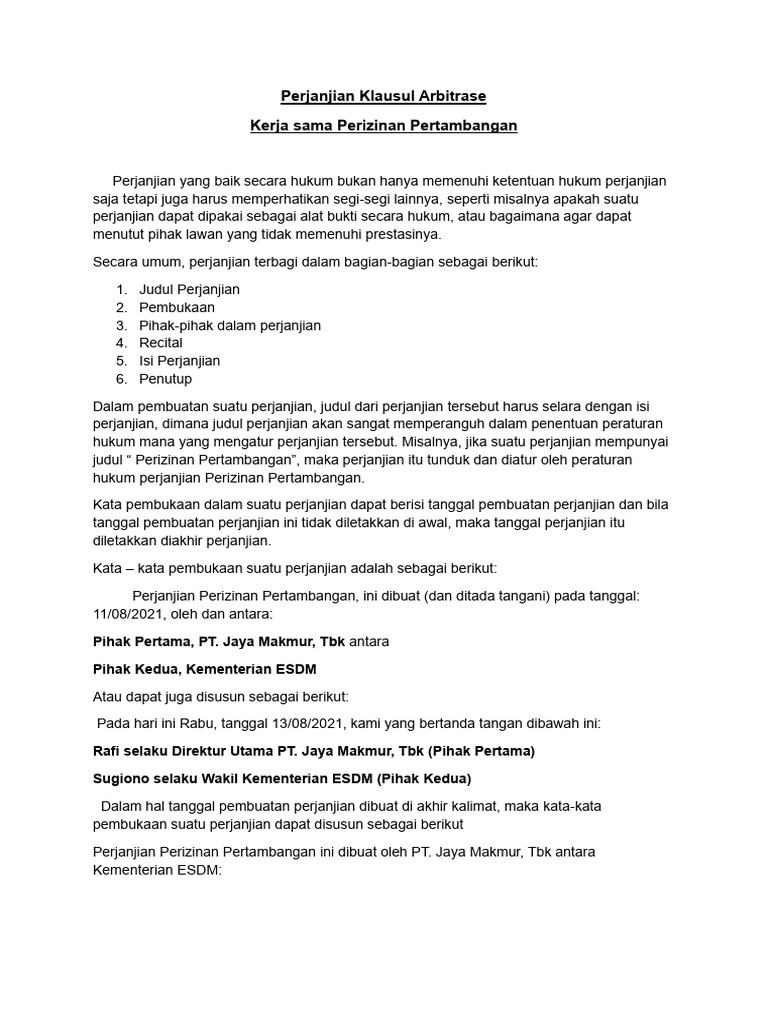 Perjanjian Klausul Arbitrase | PDF