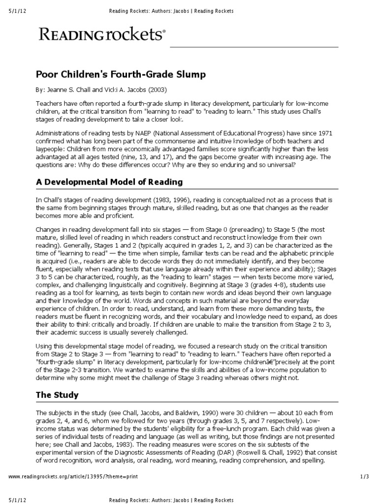 4th Grade Slump Reading Rockets - Authors - Jacobs - Reading Rockets ...