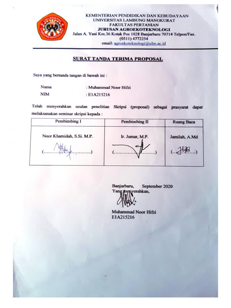 M.noor Hifzi - Tanda Terima Proposal | PDF