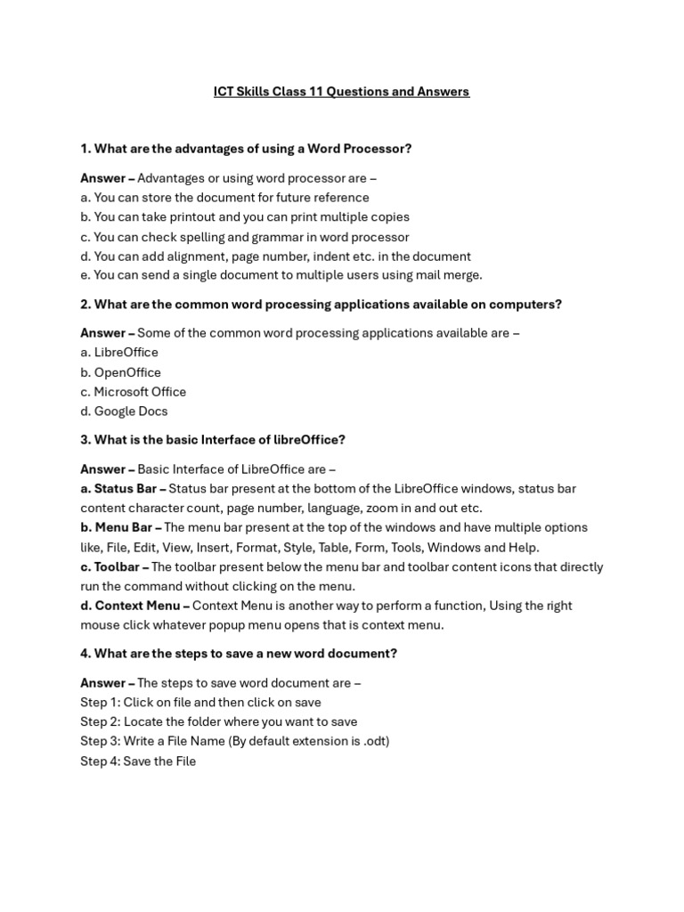 ICT Class 11 Word Processing Guide | PDF | Microsoft Word | Computer File