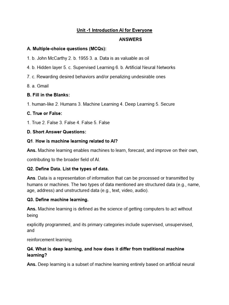 PART - B, Unit 1 Introduction Ai For Everyone | PDF