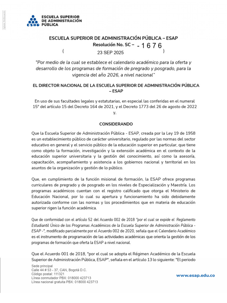 2025-09-23 Resol 1676 Calendario Academico - 2026 | PDF | Academia | Etapas educativas