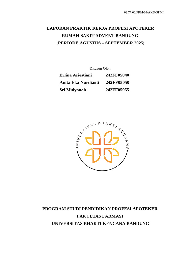 Laporan Akhir PKPA UBK RS Advent Bandung | PDF