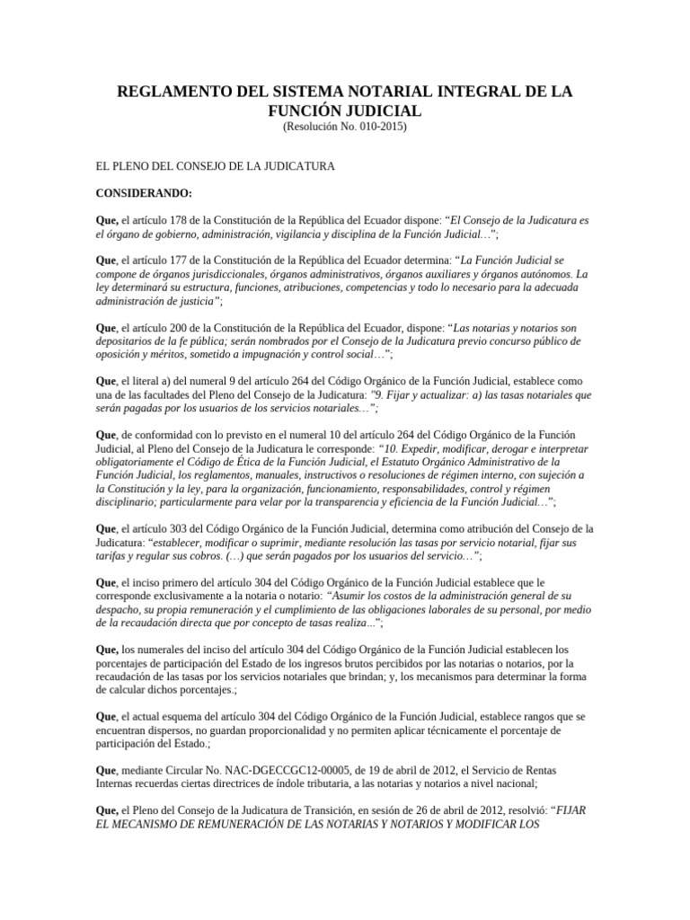 01 REGLAMENTO DEL SISTEMA NOTARIAL RESOLUCION No 010-2015 | PDF ...