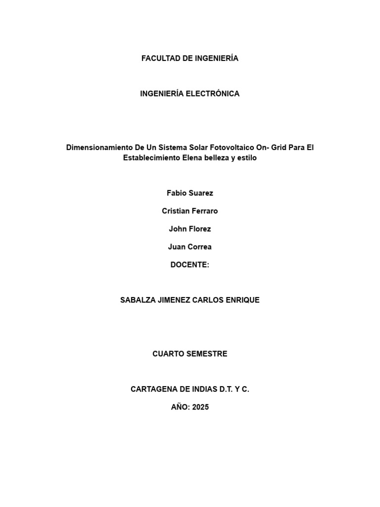 Sistema Solar Fotovoltaico On-Grid para Elena | PDF | Sistema ...