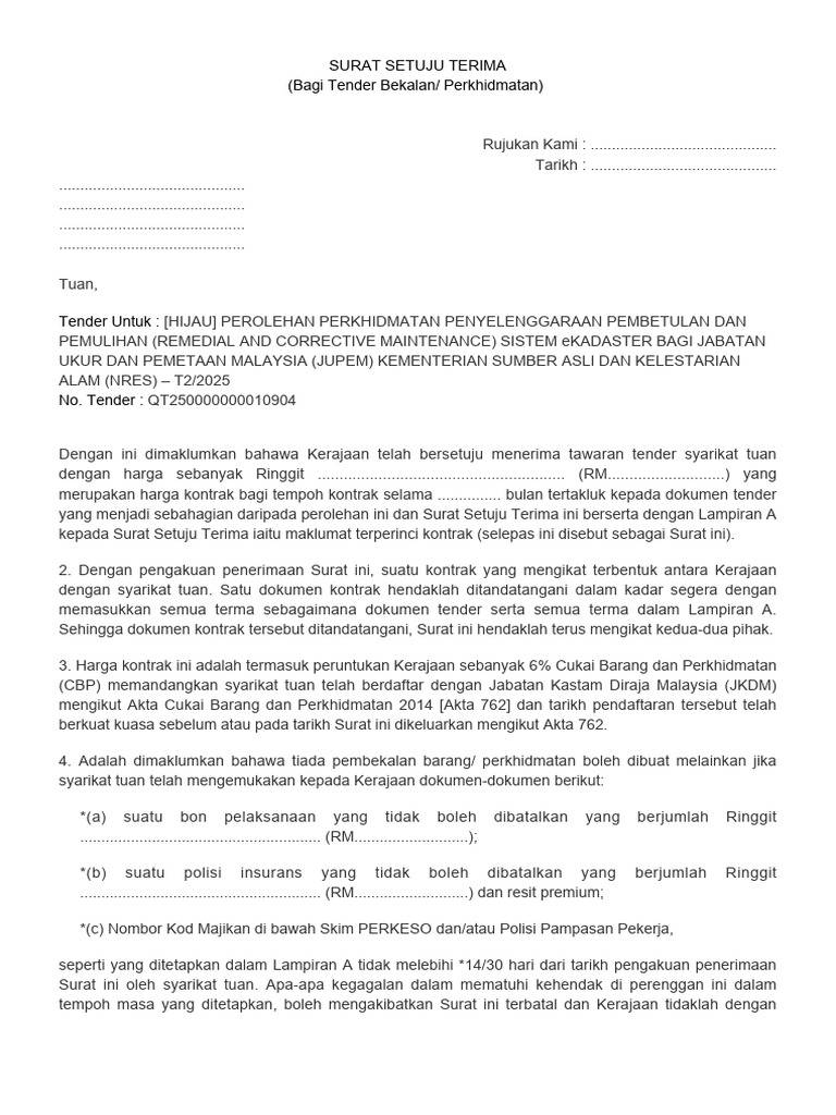 Sampel Surat Setuju Terima | PDF