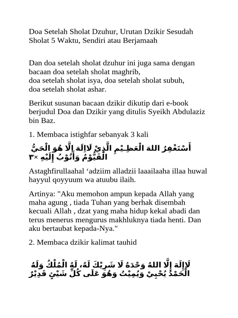 Doa dan Dzikir Setelah Sholat Dzuhur | PDF