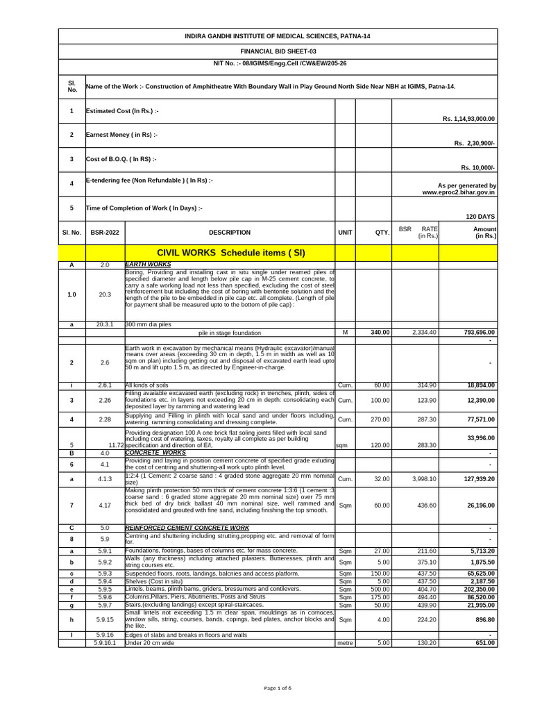 Copy of Financial Bid Sheet - 03 | PDF | Electrical Wiring | Concrete