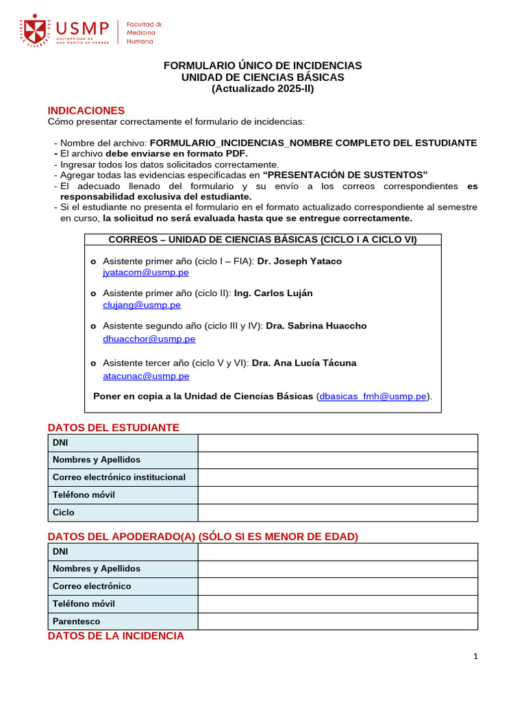 Formulario de Incidencias Uccbb 2025-II | PDF