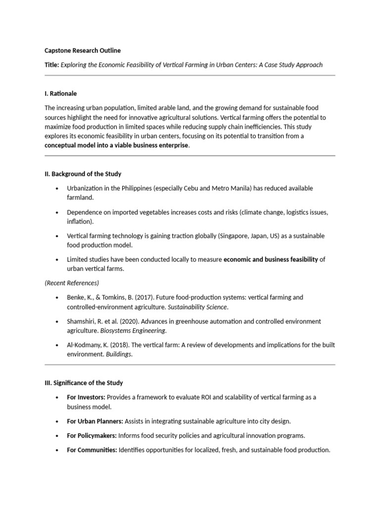 Capstone Research Outline | PDF | Feasibility Study | Agriculture