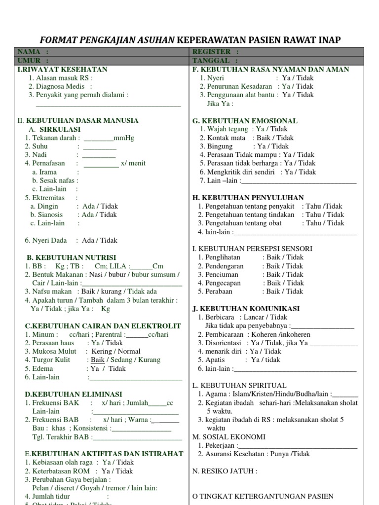 Format Pengkajian Asuhan Keperawatan Pasien Rawat Inap
