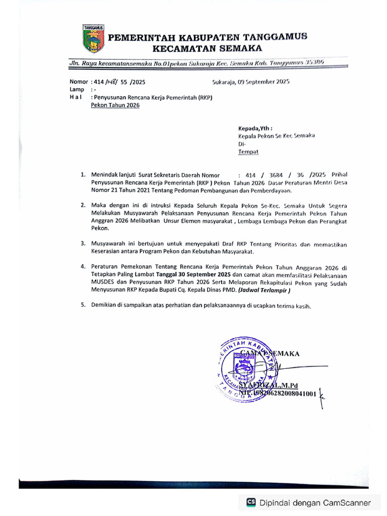 Jadwal MUSDES Pekon Se Kecamatan Semaka | PDF