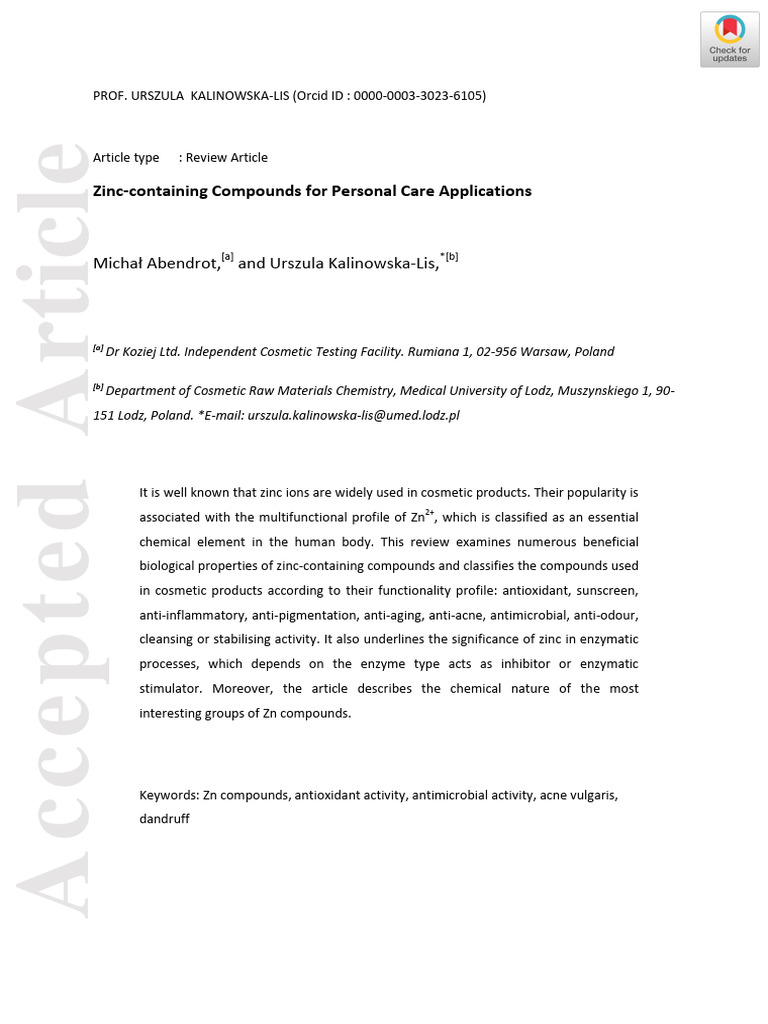 Zinc-Containing Compounds For Personal Care Applications | PDF ...