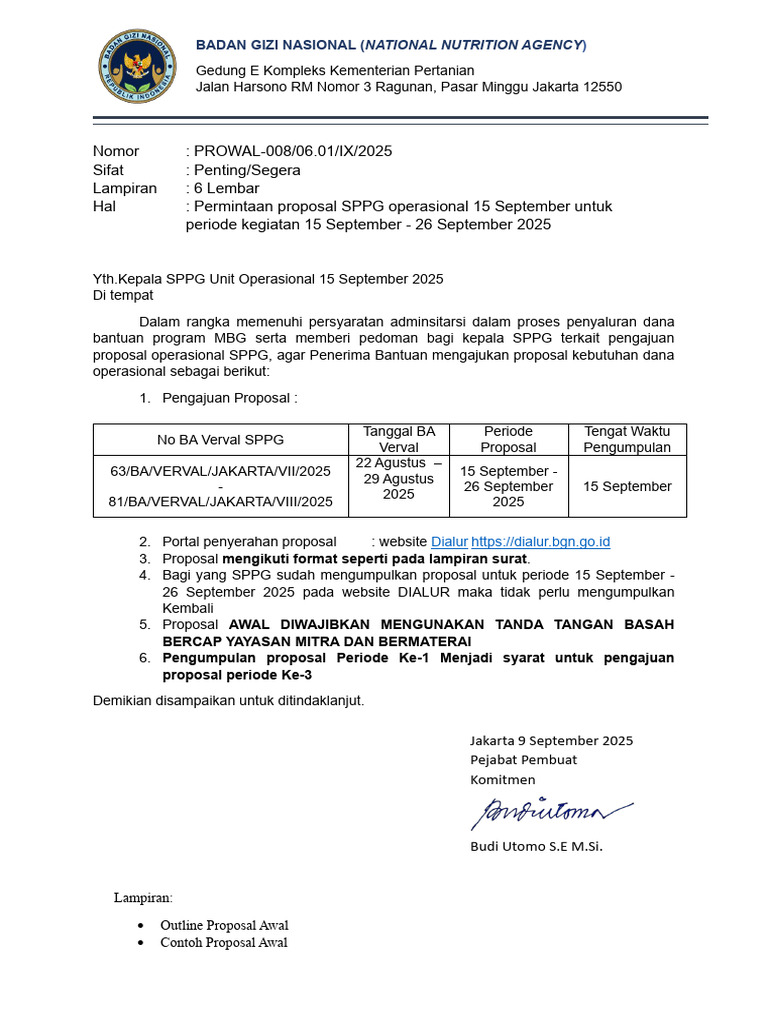 Permintaan Proposal SPPG 2025 | PDF