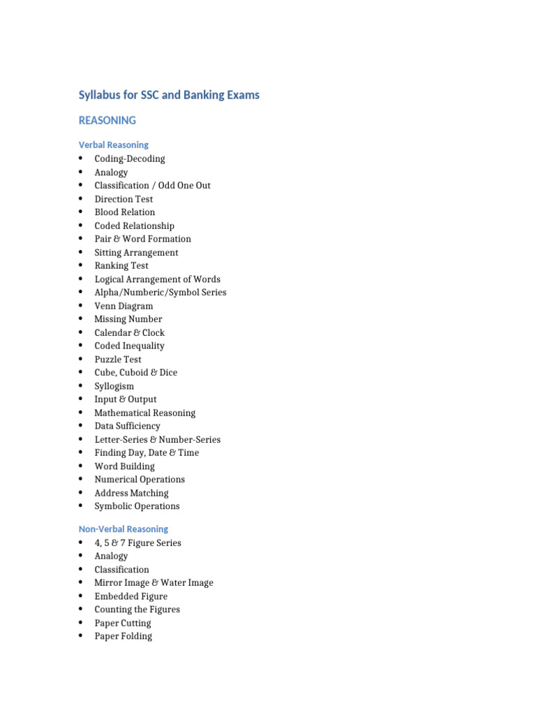 SSC Bank Exam Syllabus Overview | PDF