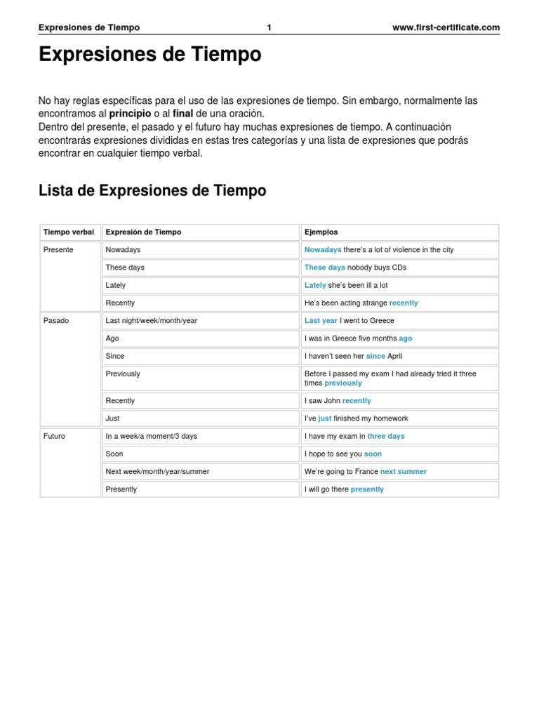 Expresiones de Tiempo | PDF