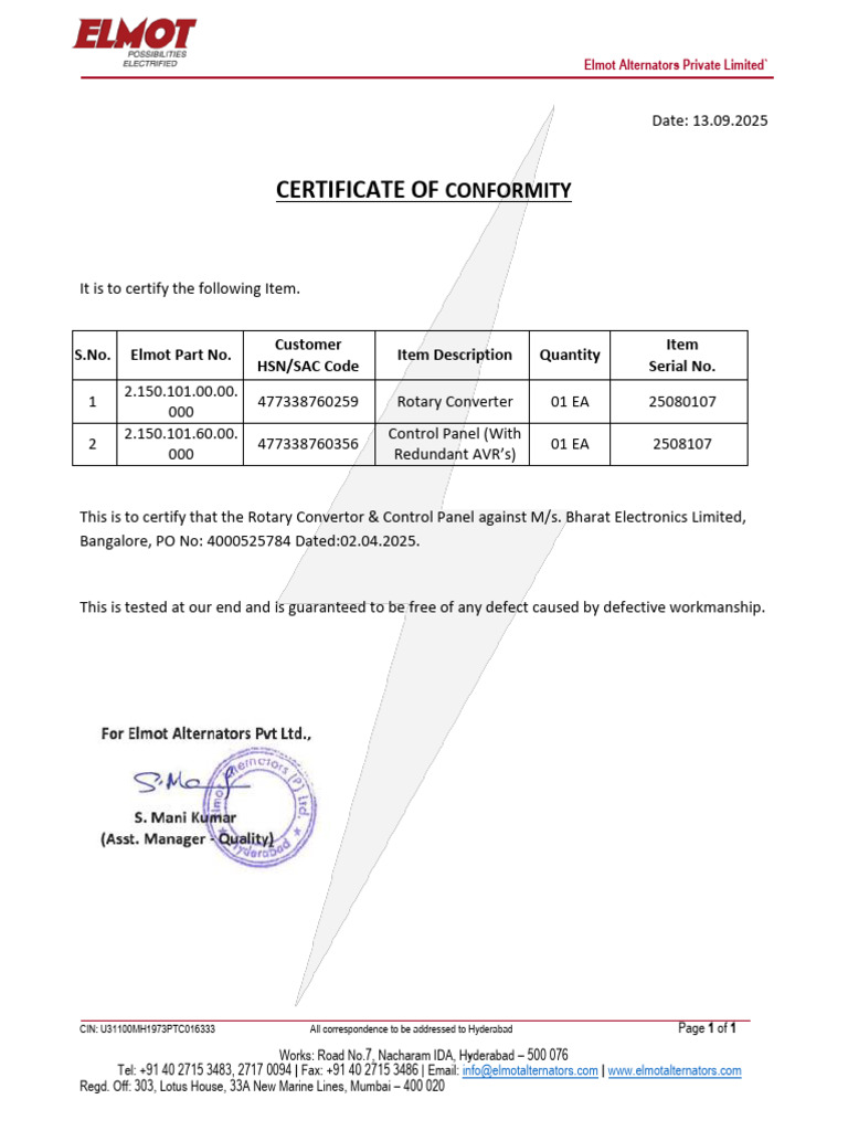 Certificate Of Conformity Download