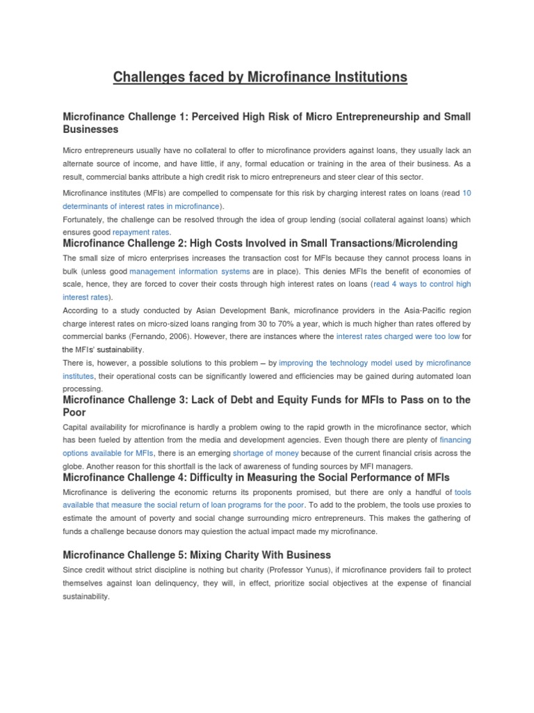 Challenges in Microfinance Institutions | PDF | Microfinance | Loans