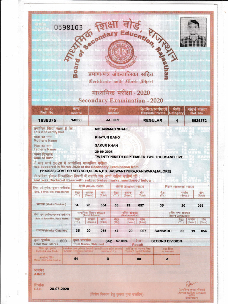 Jalore School Exam Results 2005 | PDF