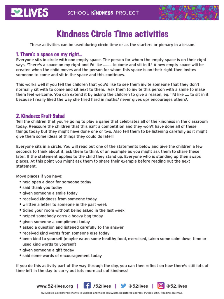 Kindness Activities for Circle Time | PDF