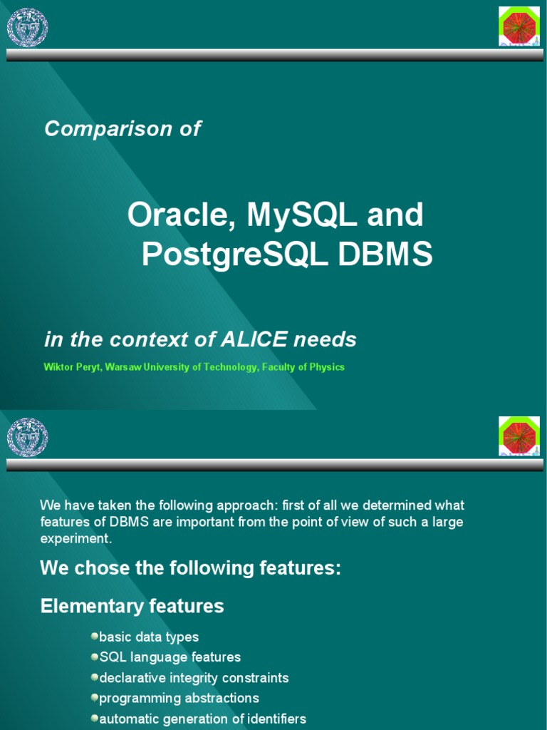 Oracle Mysql And Postgresql Dbms Comparison Of Pdf Oracle Database Databases