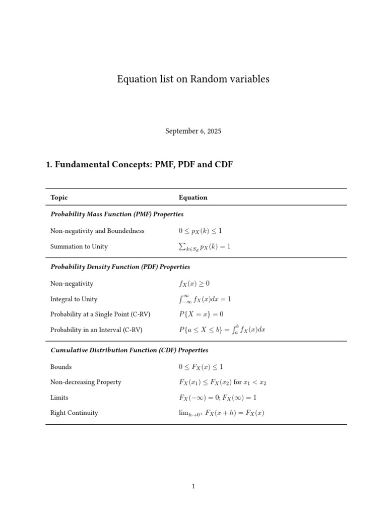 Random Variables: Equations & Concepts | PDF | Probability Distribution ...