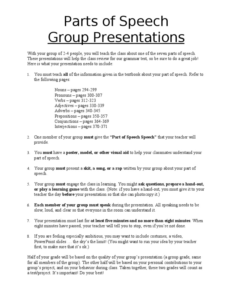 Parts of Speech Group Presentation Guide | PDF | Career & Growth ...