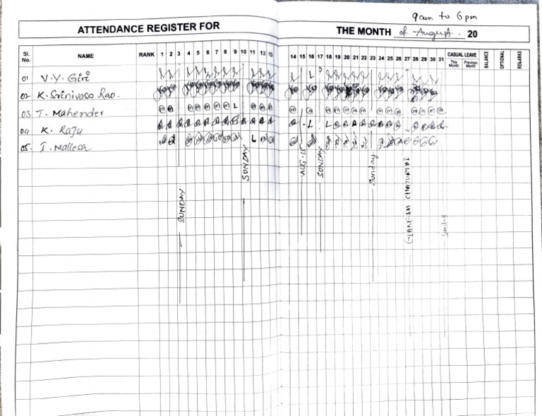August Attendance Register | PDF