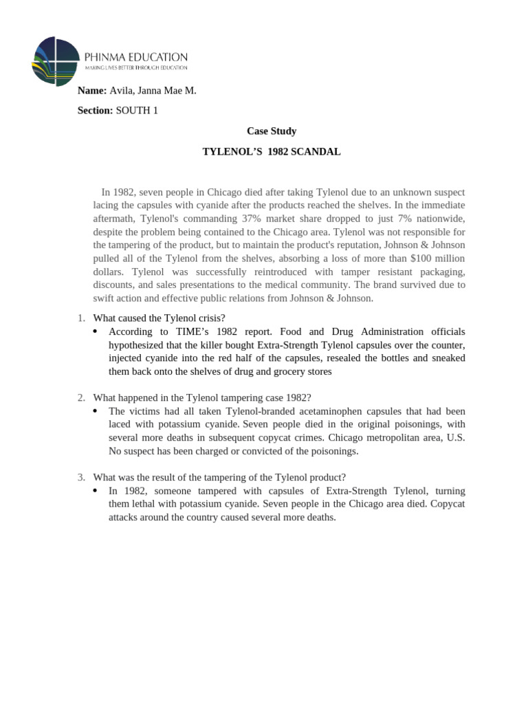 Tylenol 1982 Crisis: Tampering Case Study | PDF