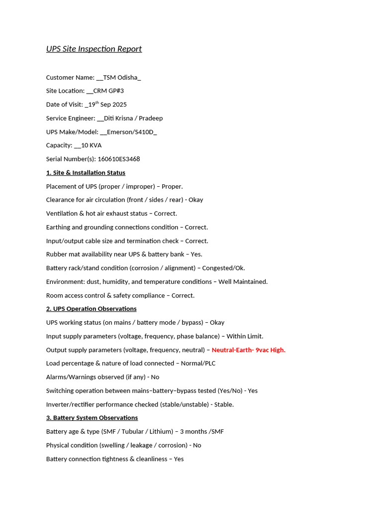 UPS Site Inspection Report CRM GP#3 | PDF | Electronic Engineering ...