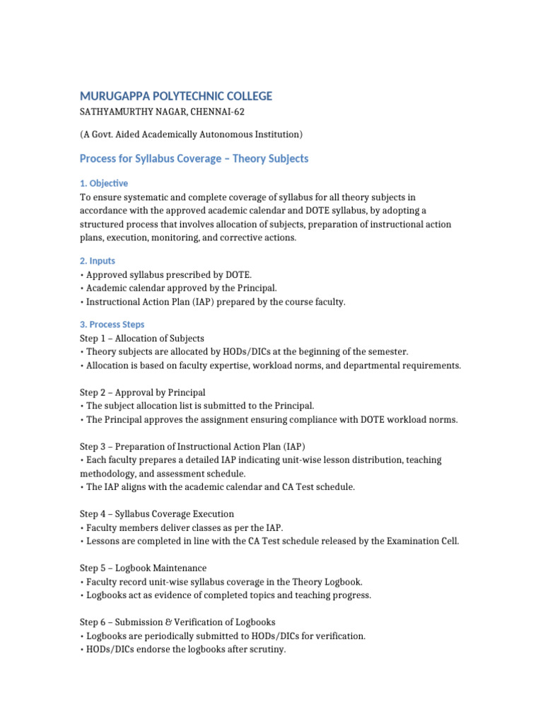 Syllabus Coverage Process With Flowchart | PDF