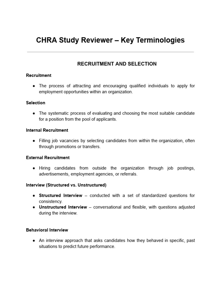 CHRA Study Reviewer – Key Terminologies | PDF | Performance Appraisal ...