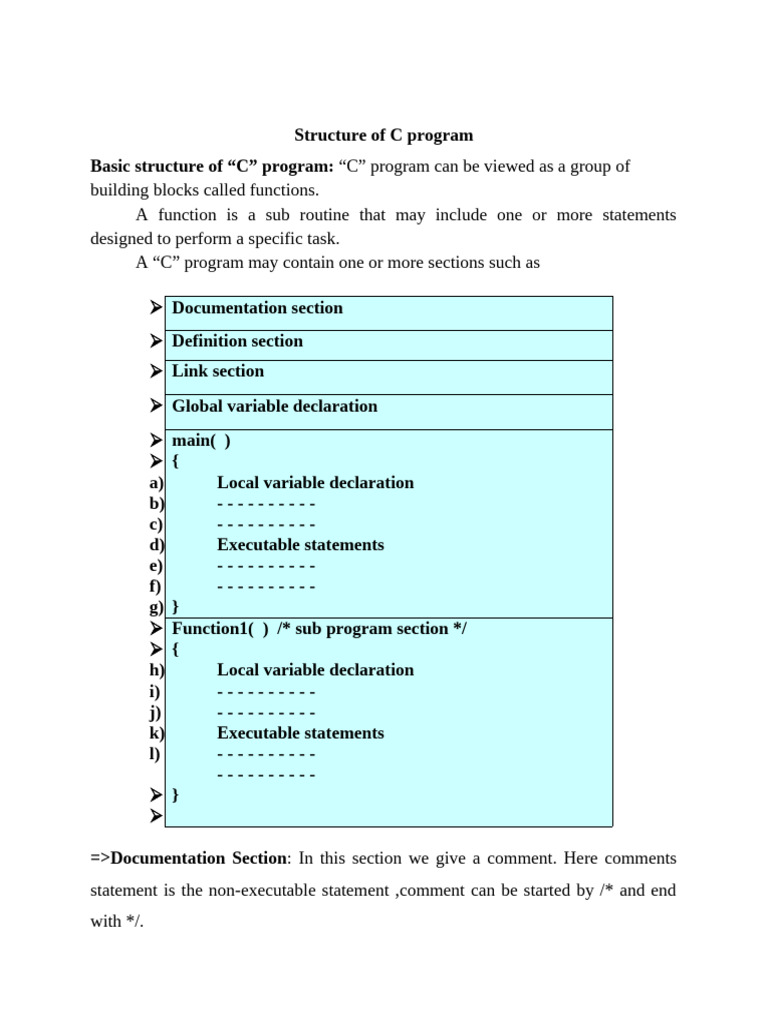 Structure of C Program | PDF | Variable (Computer Science) | Software